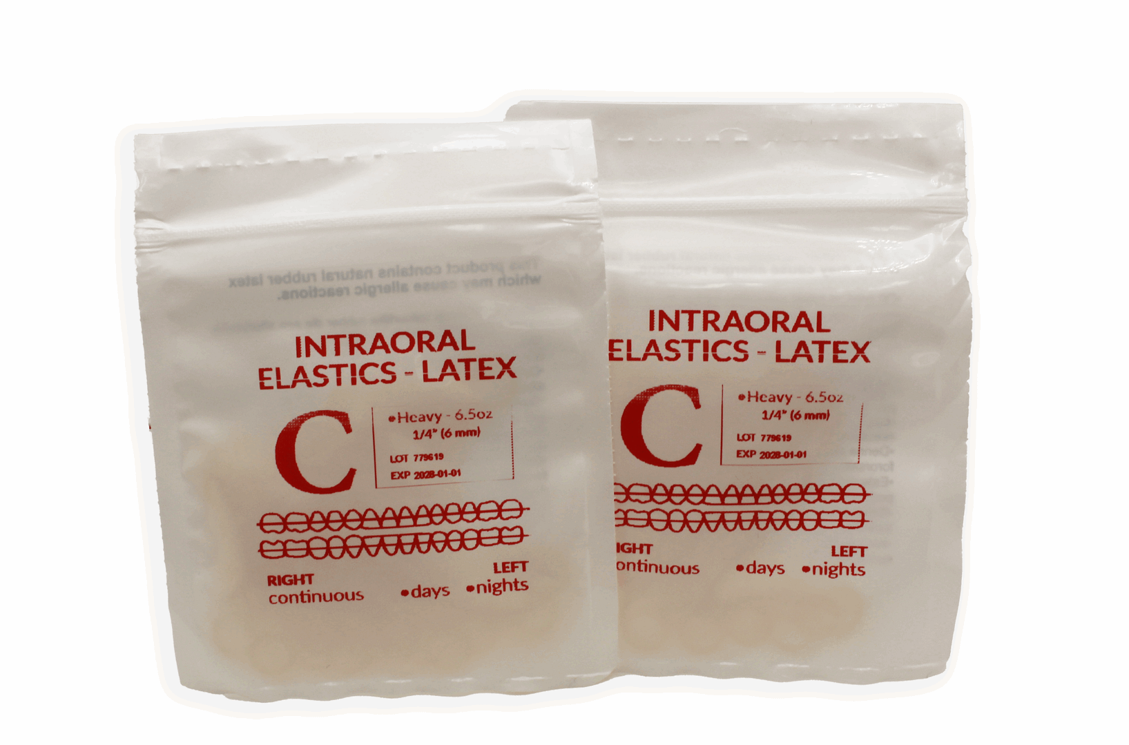 Level 2 amber intra oral elastics 1/4" 8 ½ ounce - Ortho Arch